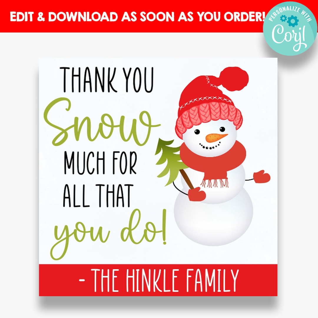 EDITABLE Christmas Snow Thankful for You Gift Tag | Staff Christmas ...