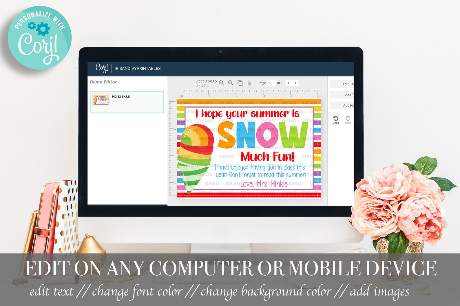 EDITABLE I Hope Your Summer is Snow Much Fun Postcard | Snowcone ...
