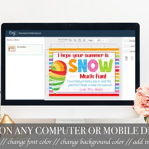 EDITABLE I Hope Your Summer is Snow Much Fun Postcard | Snowcone ...