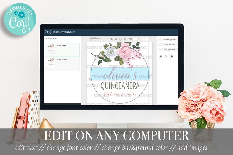INSTANT DOWNLOAD - Editable/printable Pink & White Floral Quinceanera ...