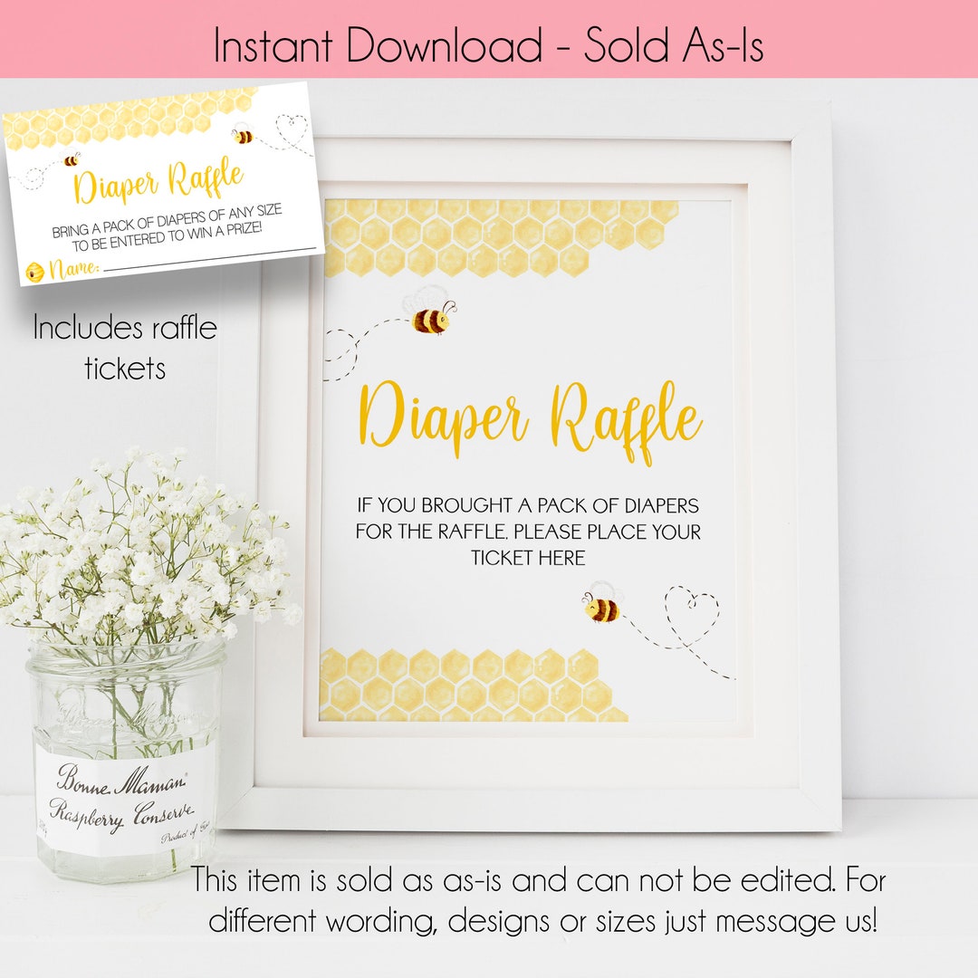 Instant Download Honey Bee Diaper Raffle Sign With Tickets Printable ...