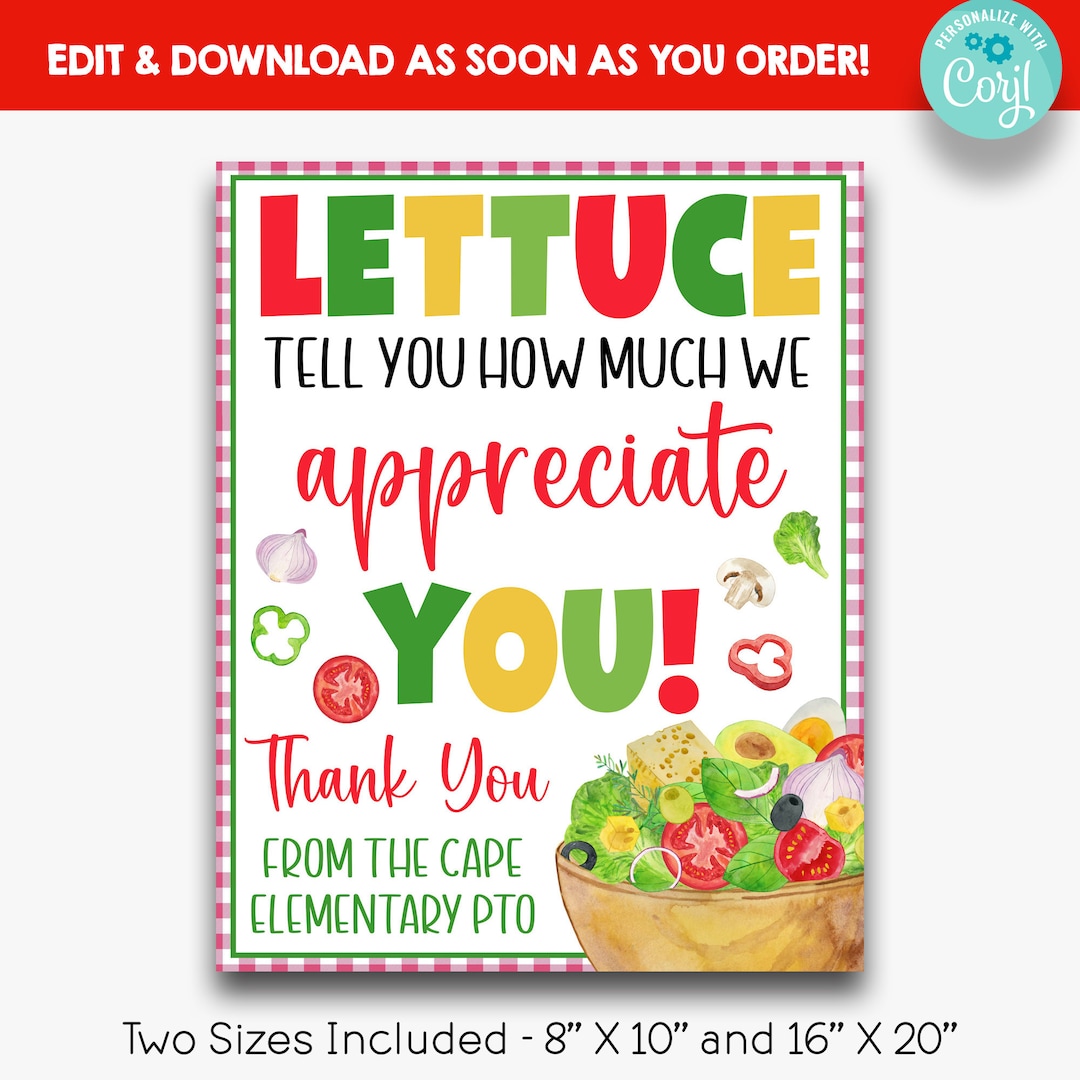 EDITABLE Salad Appreciation Lunch Sign | Lettuce Tell You How Much We ...