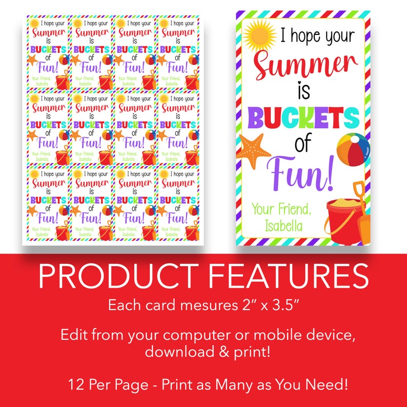 EDITABLE Beach Bucket Gift Tags Hope Your Summer is Buckets - Etsy