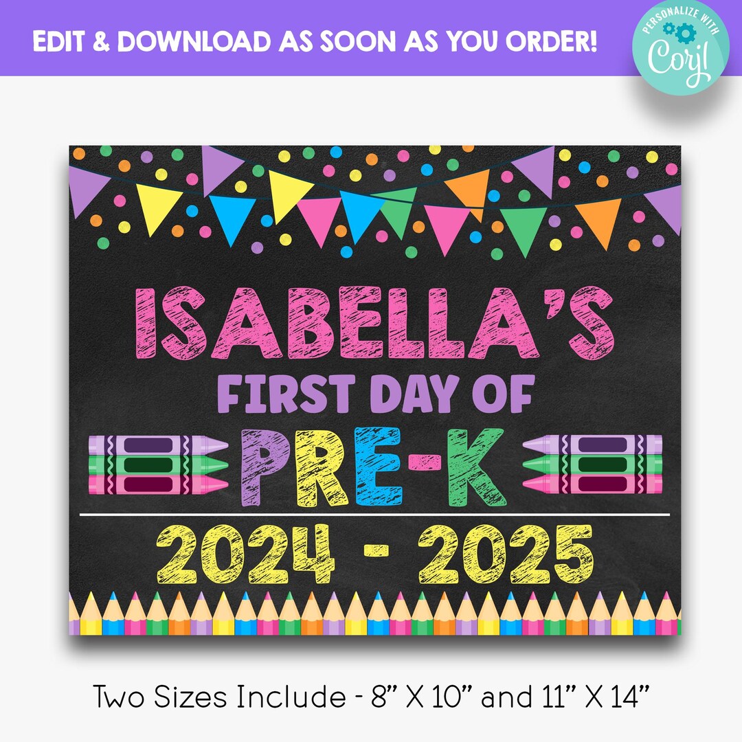 Editable Pastel First Day of Pre-k Back to School Sign | Printable ...