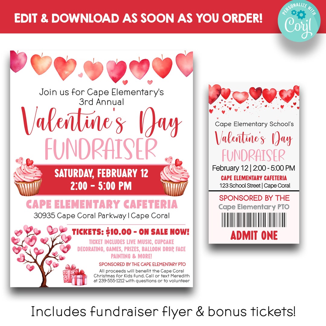 EDITABLE Valentine's Day Fundraiser Flyer | Valentine School Party ...