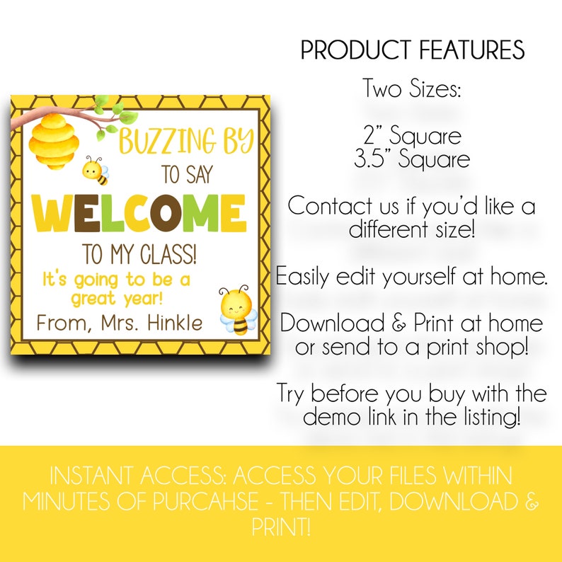 EDITABLE Buzzing by to Say Welcome to My Class Back to School - Etsy