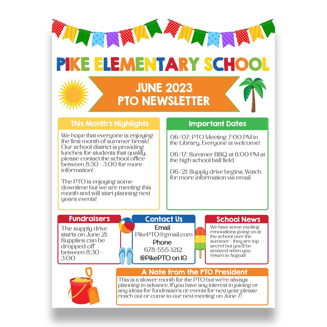 EDITABLE PTO School Newsletter June PTA Newsletter Template - Etsy