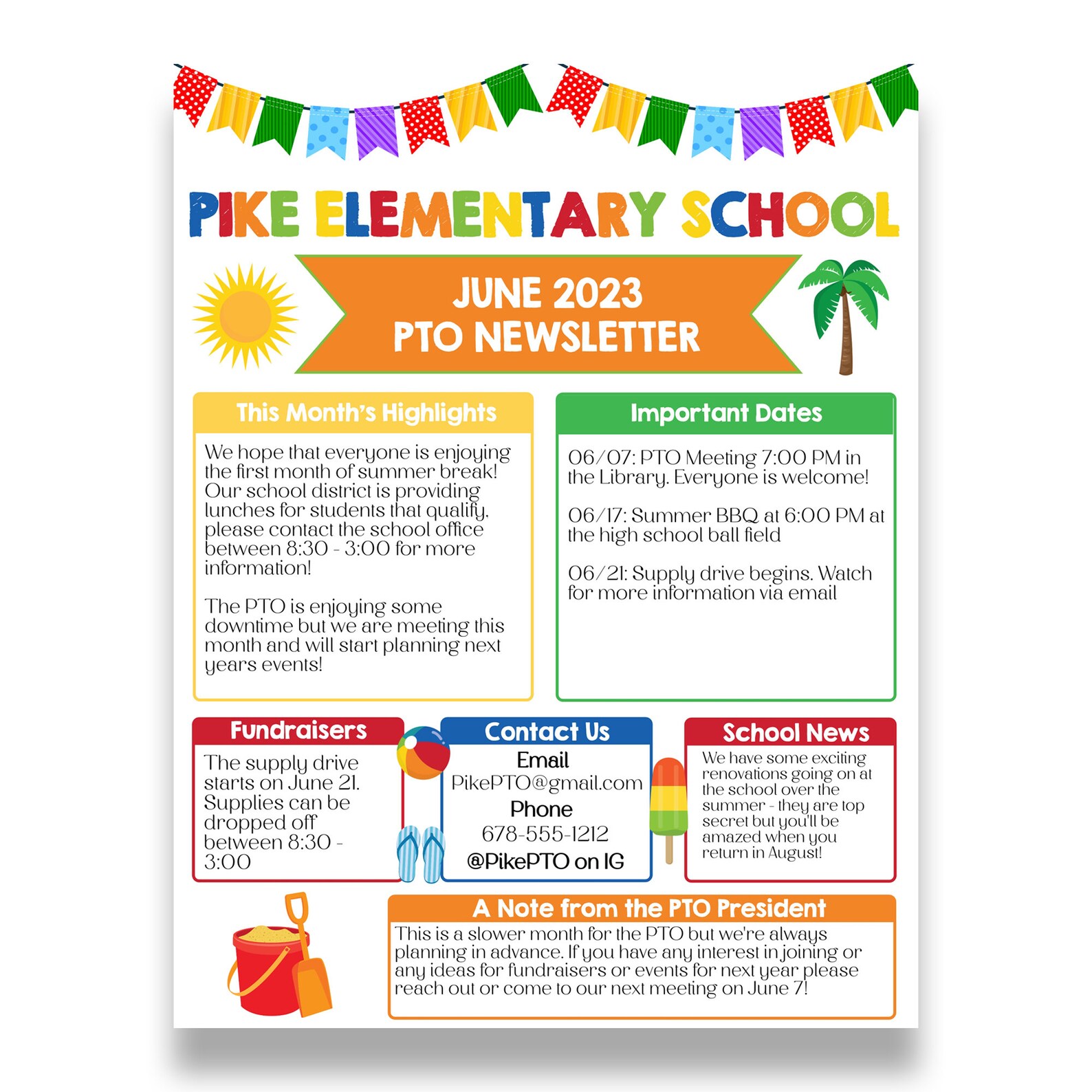 EDITABLE PTO School Newsletter | June PTA Newsletter Template ...