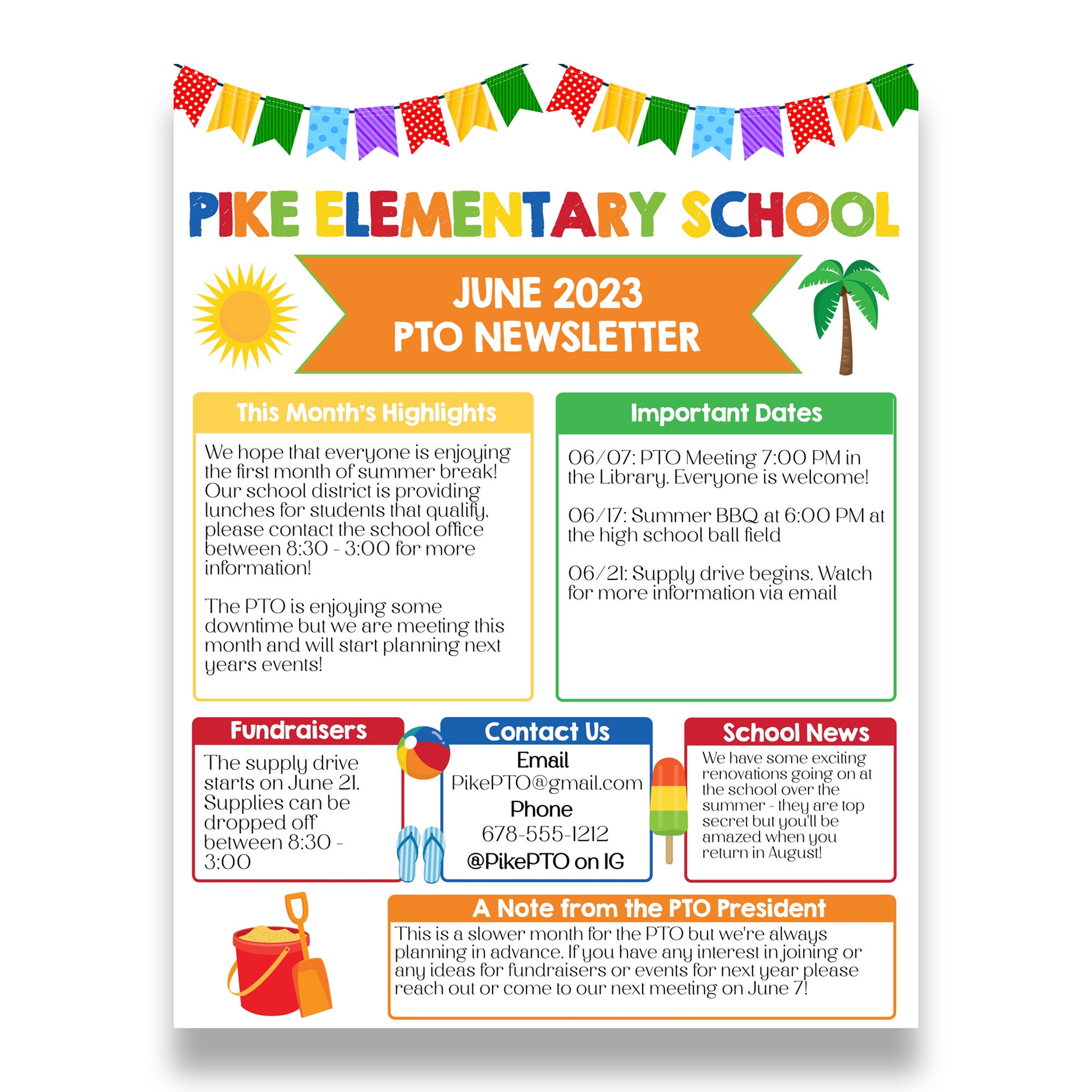 EDITABLE PTO School Newsletter | June PTA Newsletter Template ...