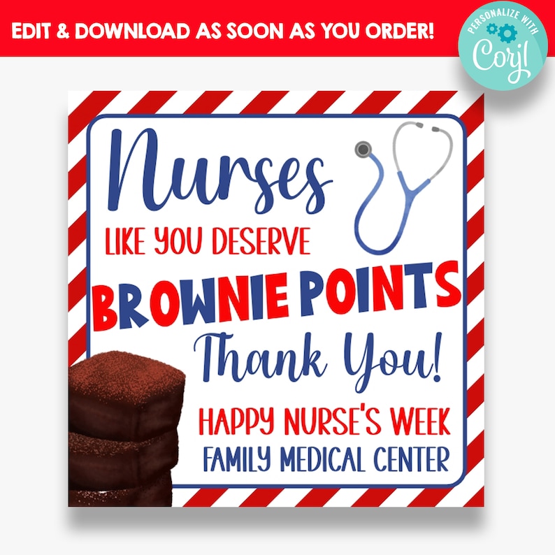 EDITABLE Nurses Like You Deserve Brownie Point Thank You Gift - Etsy