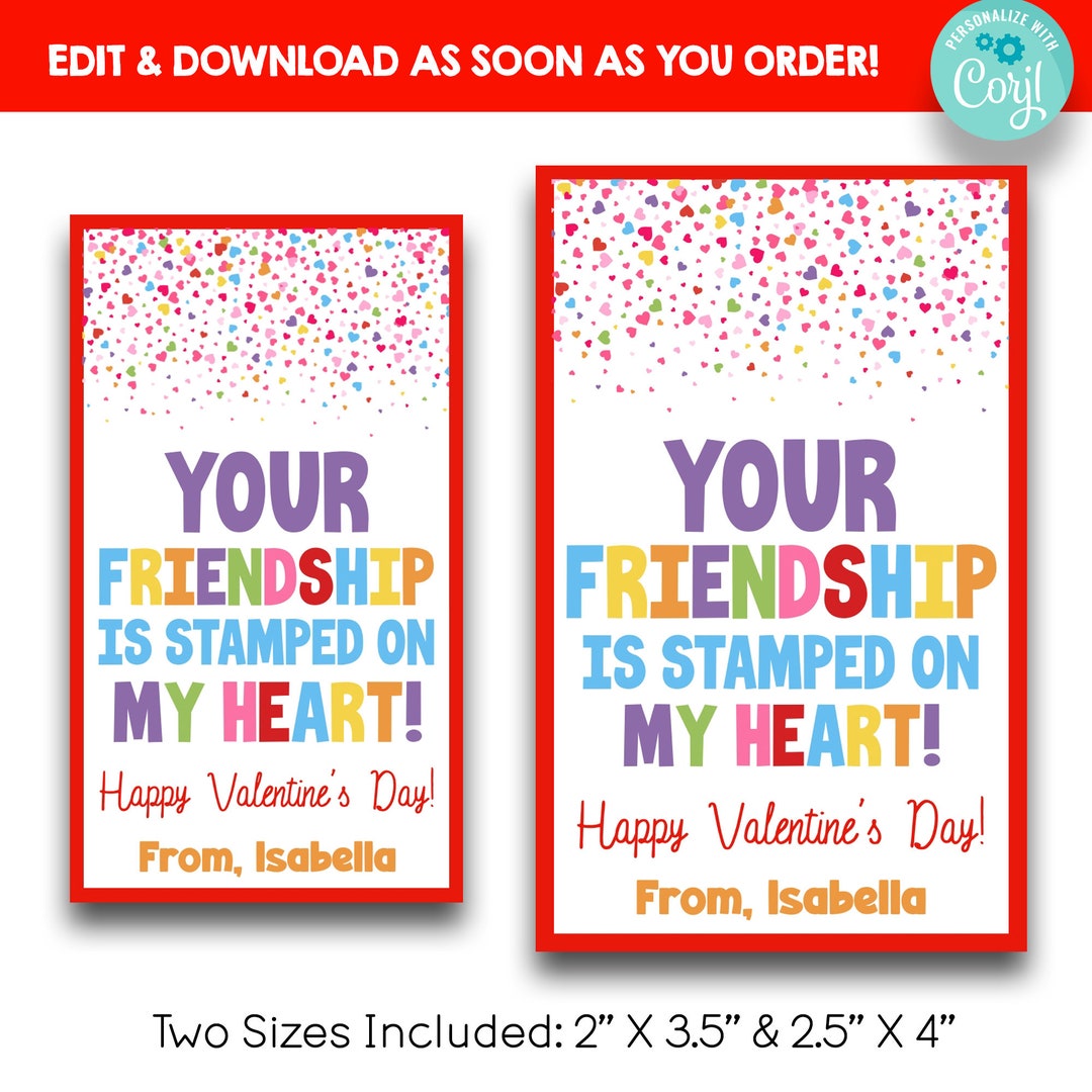 EDITABLE Your Friendship is Stamped on My Heart Valentine's Day Tags ...