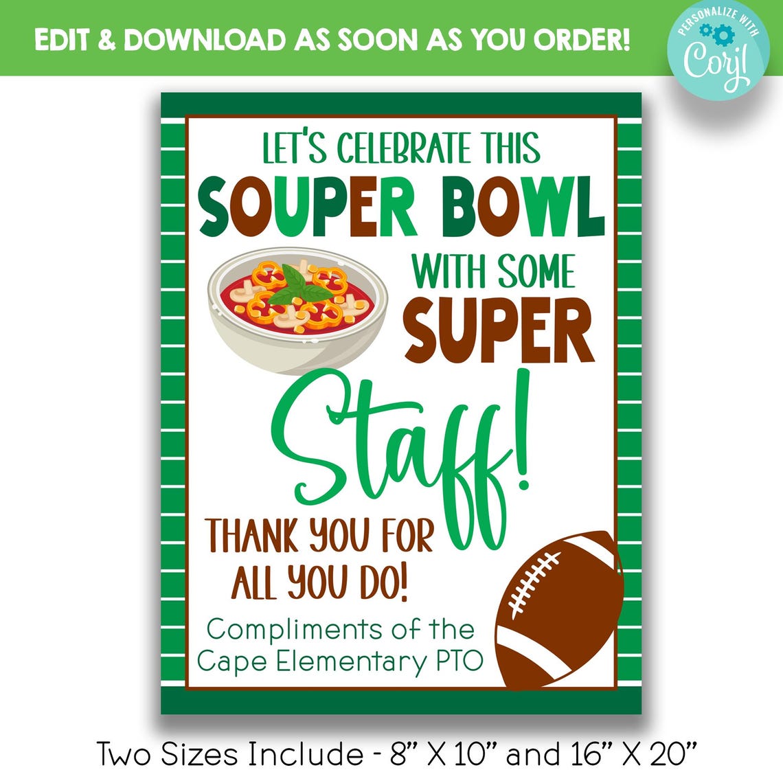 EDITABLE Football Themed Staff Appreciation Sign | Let's Celebrate This ...