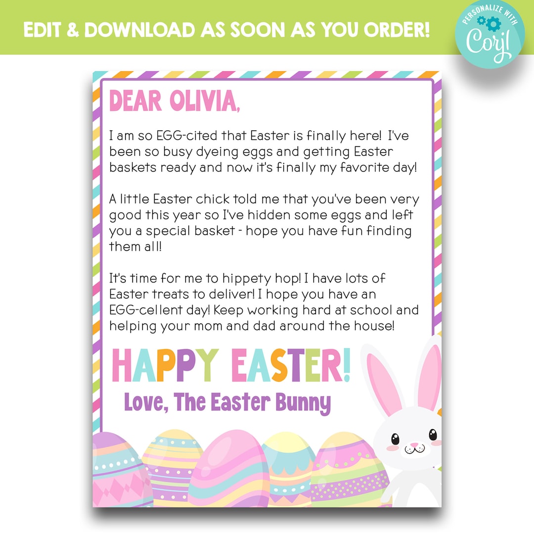 EDITABLE Easter Bunny Letter Printable Kid's Easter Letter Easter Egg ...