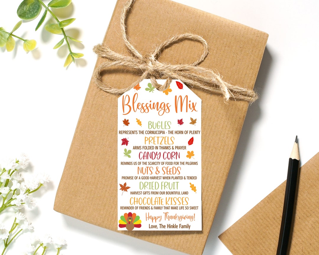 EDITABLE Thanksgiving Blessings Mix Gift Tags | Fall Blessing Mix Gift ...
