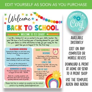 EDITABLE Welcome Back to School Rainbow Newsletter | Back to School ...