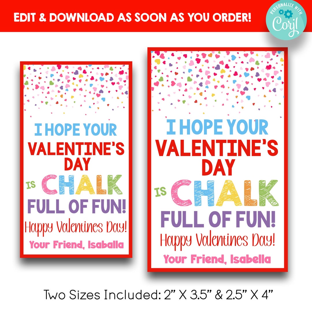 EDITABLE I Hope Your Valentine's Day is Chalk Full of Fun Treat Tags ...