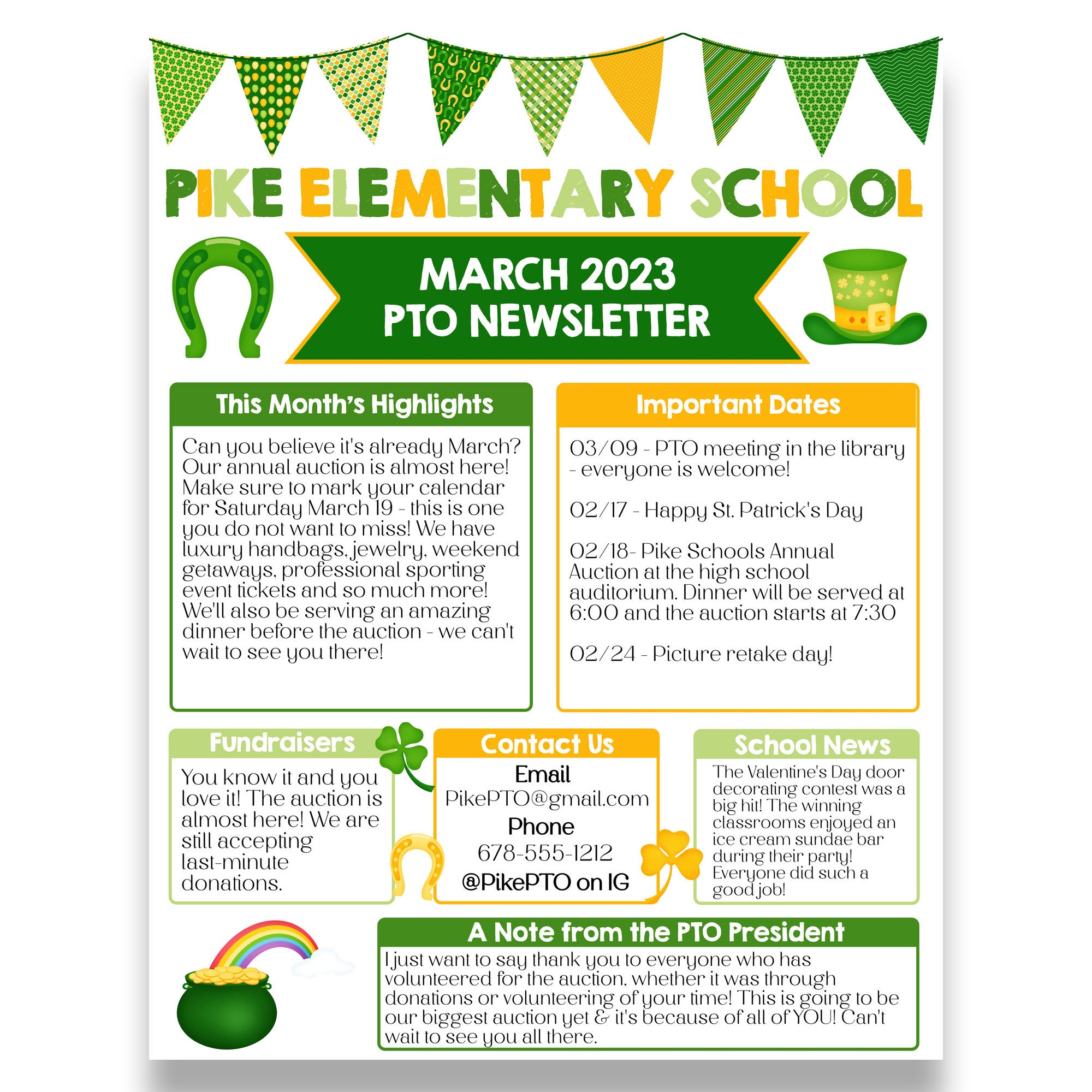 EDITABLE PTO School Newsletter March PTA Newsletter Template - Etsy