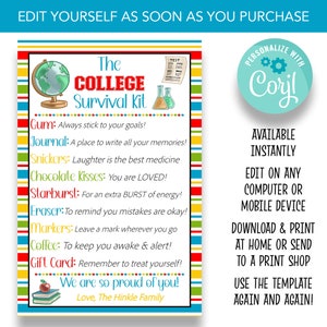 EDITABLE College Survival Kit Gift Tags | Printable Going Away to ...