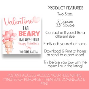 EDITABLE I'm Beary Glad We're Friends Valentine Gift Tags | Gummy Bear ...