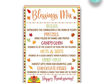 PRINTED Thanksgiving Blessings Mix Gift Bag Tag | Fall Trail Mix Treat ...