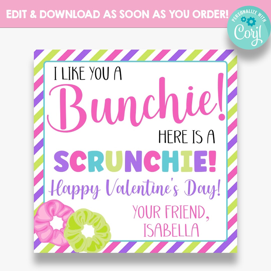 EDITABLE Scrunchie Valentine Gift Tag | Printable I Like You a Bunchie ...