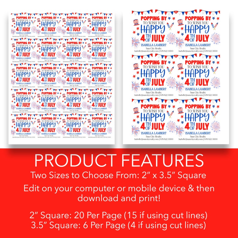 EDITABLE Popping by to Wish You a Happy 4th of July Gift Tags | Real ...