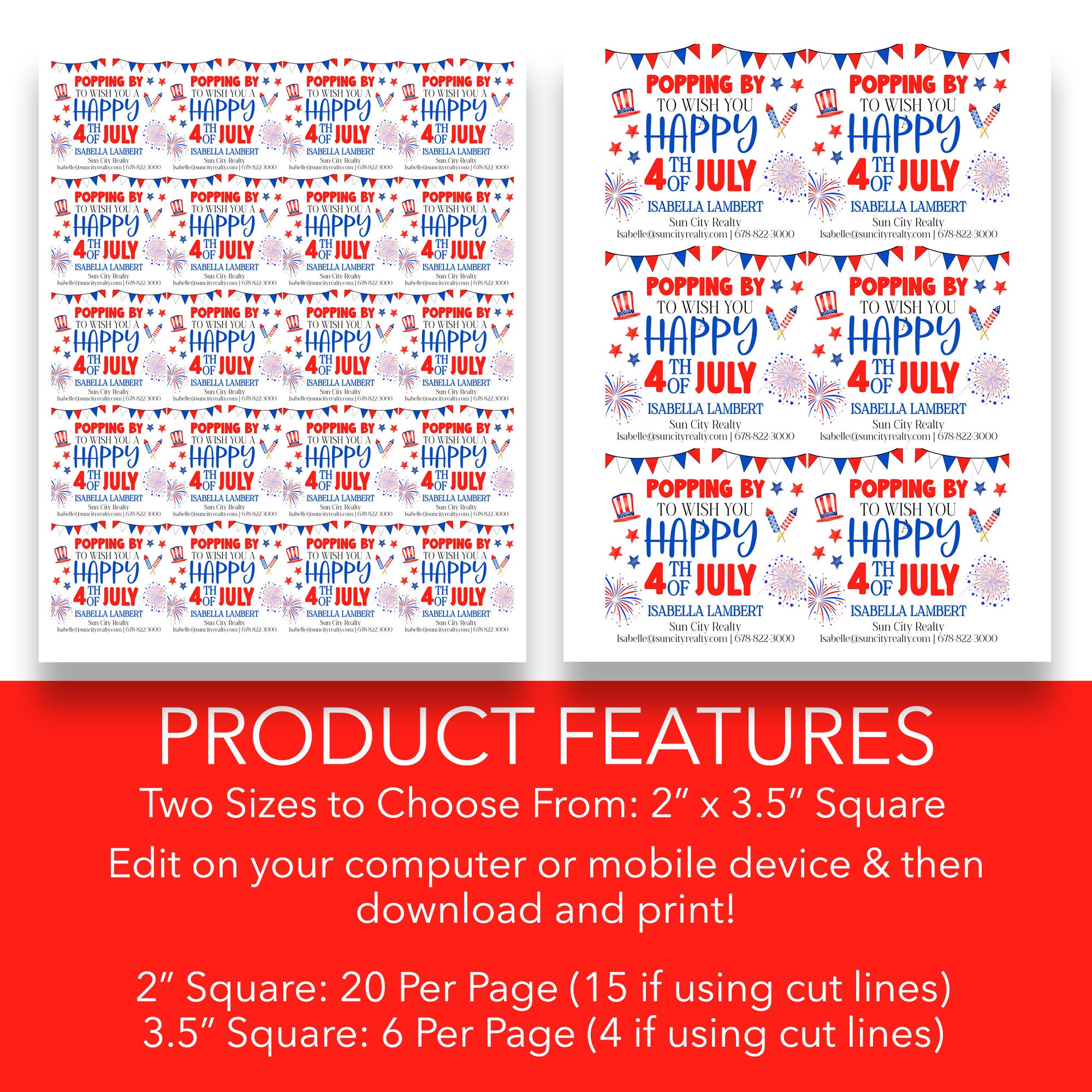 EDITABLE Popping by to Wish You a Happy 4th of July Gift Tags - Etsy