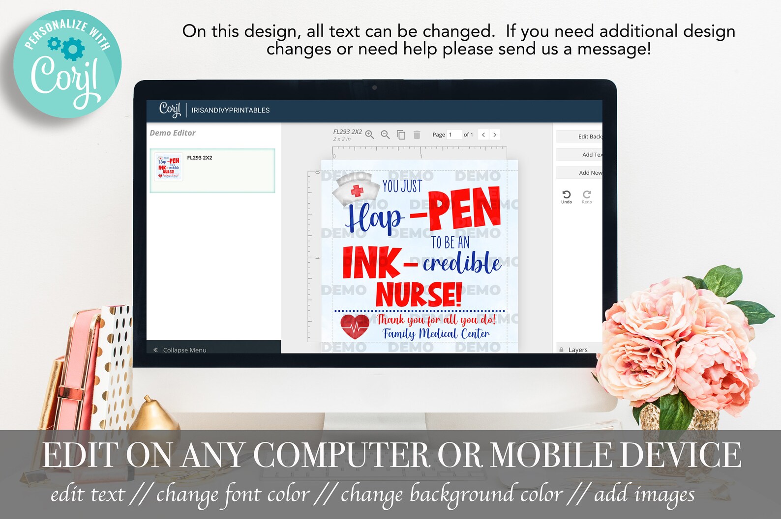 EDITABLE You Hap-pen to Be an Ink-credible Nurse Thank You - Etsy