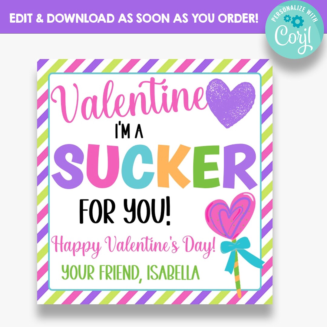 EDITABLE Sucker Valentine Gift Tag | I'm a Sucker for You Valentine's ...