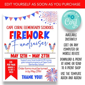 EDITABLE Firework Fundraiser Flyer | Firework Sale Flyer | School or ...