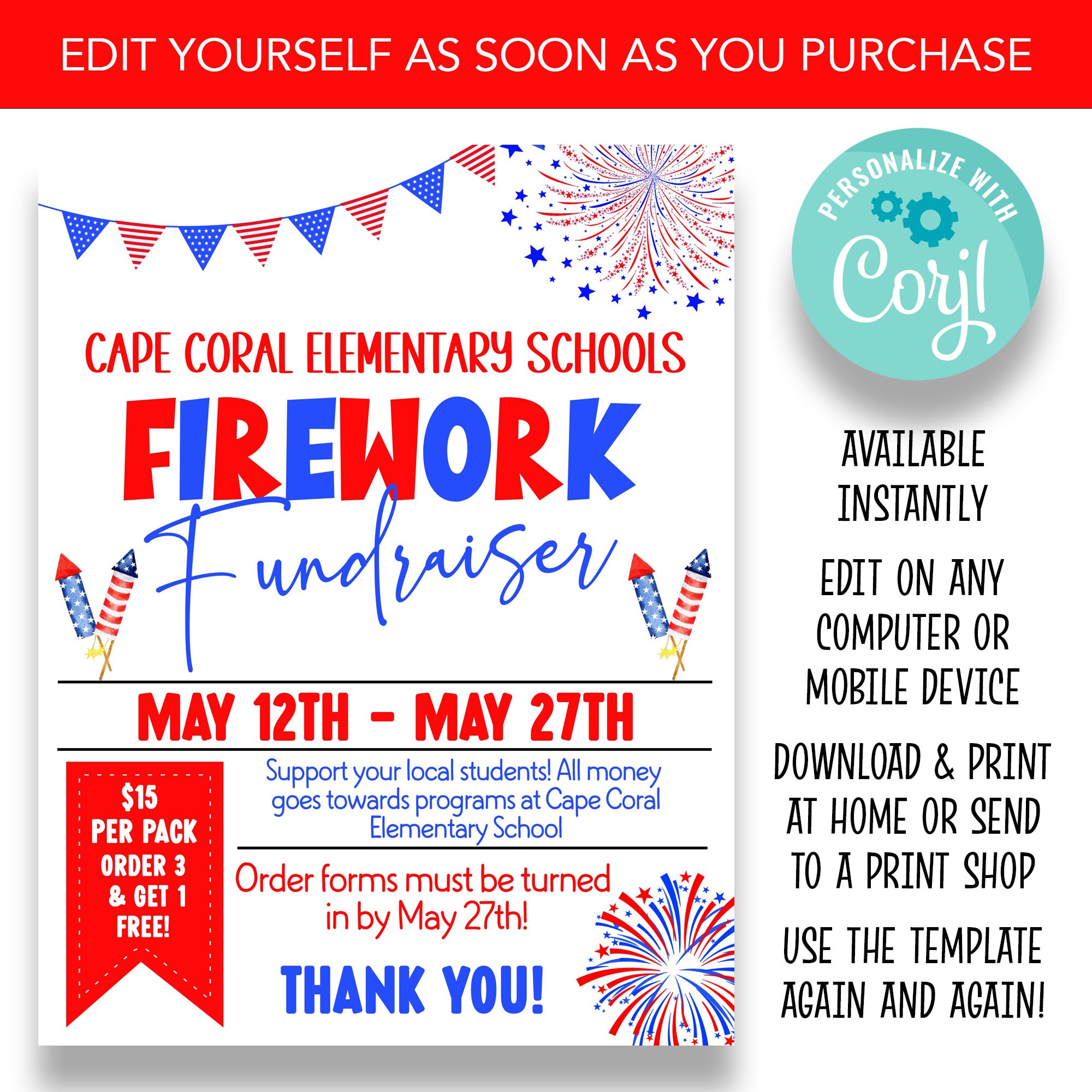 EDITABLE Firework Fundraiser Flyer Firework Sale Flyer - Etsy