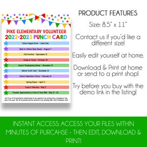 Editable PTO Volunteer Punch Card | PTO Fundraiser Volunteer Printable ...