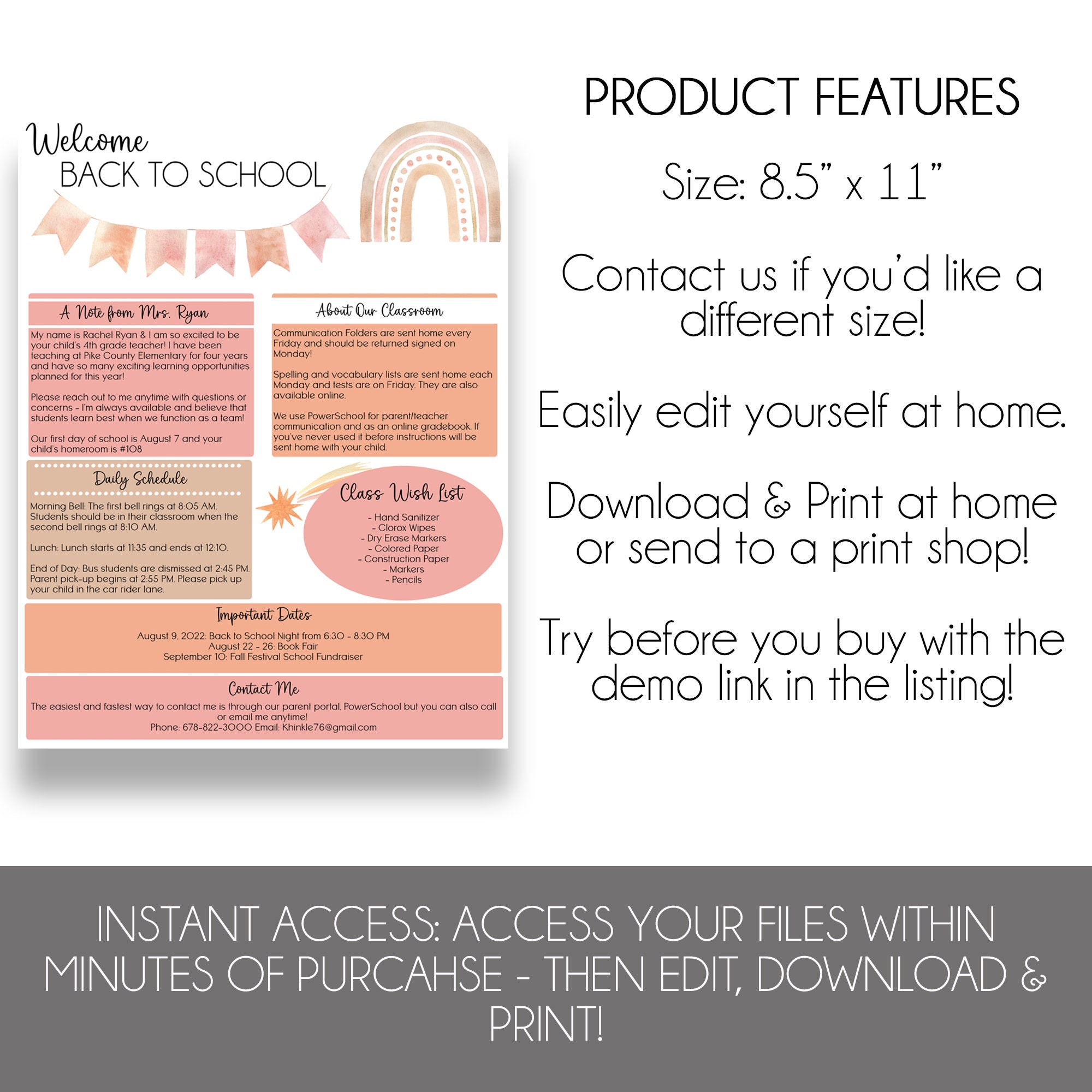 EDITABLE Rainbow Back to School Flyer Welcome Back to School - Etsy