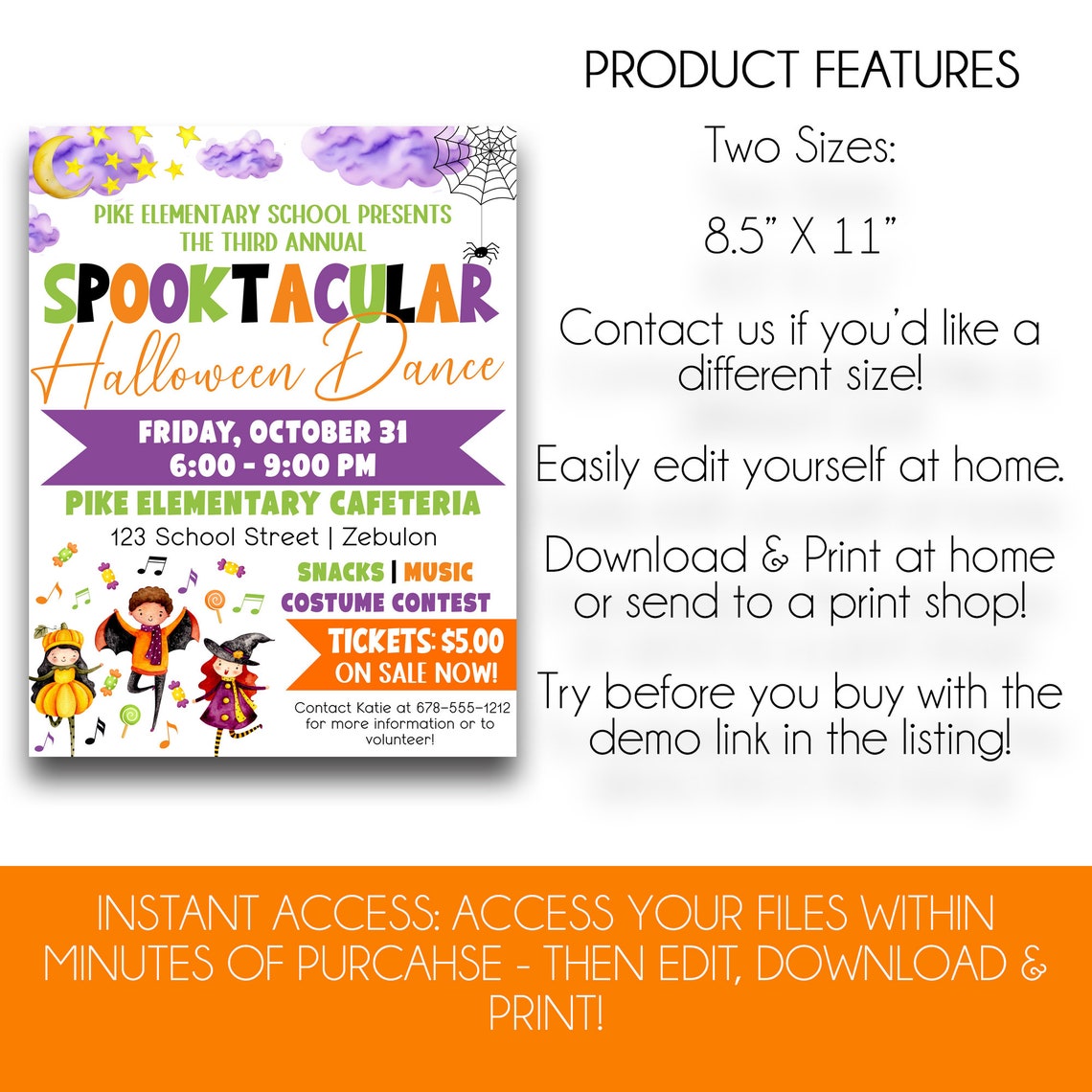 EDITABLE Spooktacular Halloween Dance Flyer With Tickets | School ...