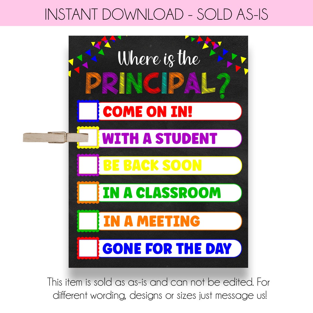 INSTANT DOWNLOAD Where's the Principal Door Sign | Bright Primary Chalk ...