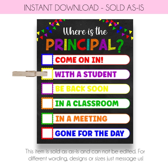 INSTANT DOWNLOAD Where's the Principal Door Sign Bright - Etsy