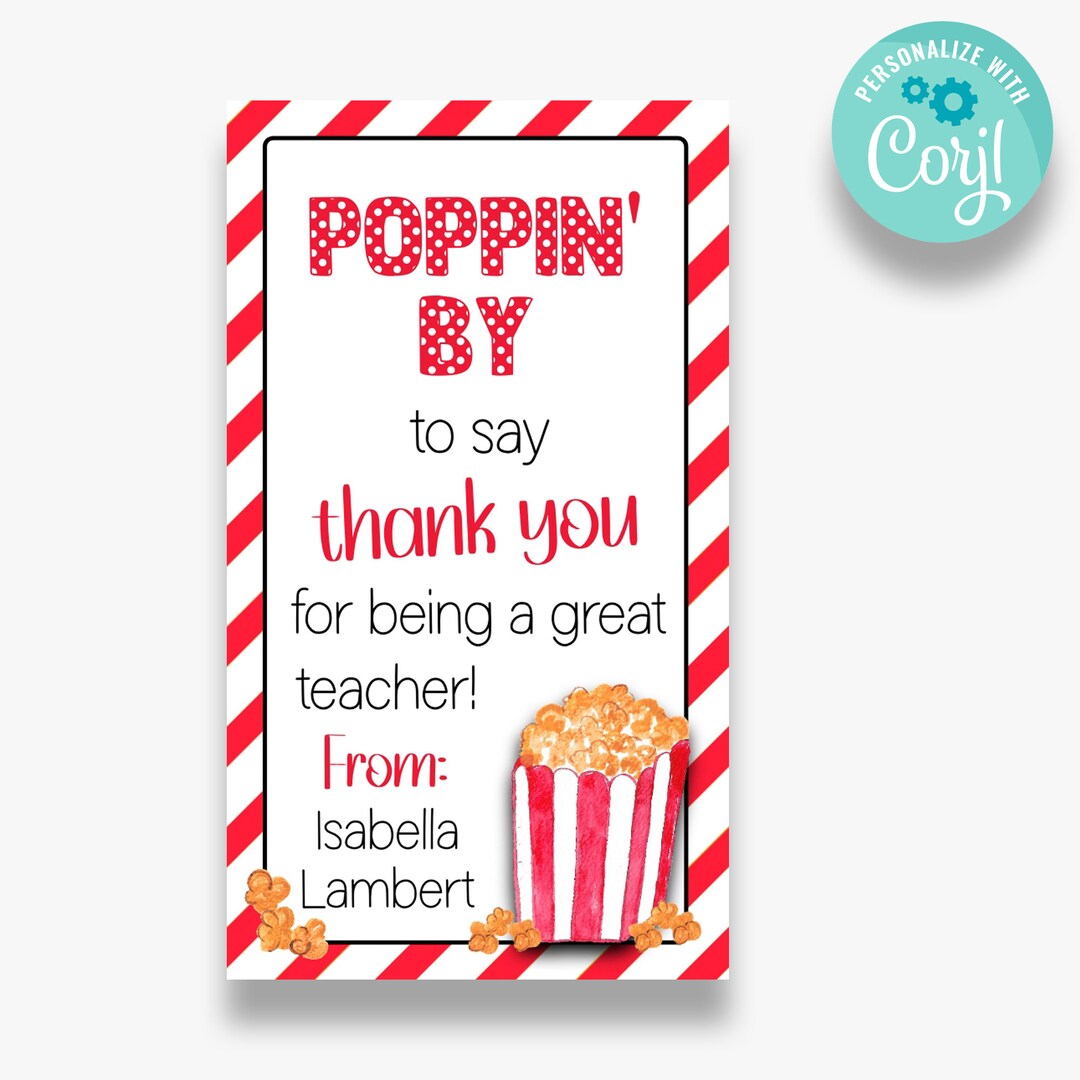 EDITABLE Popcorn Teacher Thank You Tags | Movie Gift Basket Tags ...