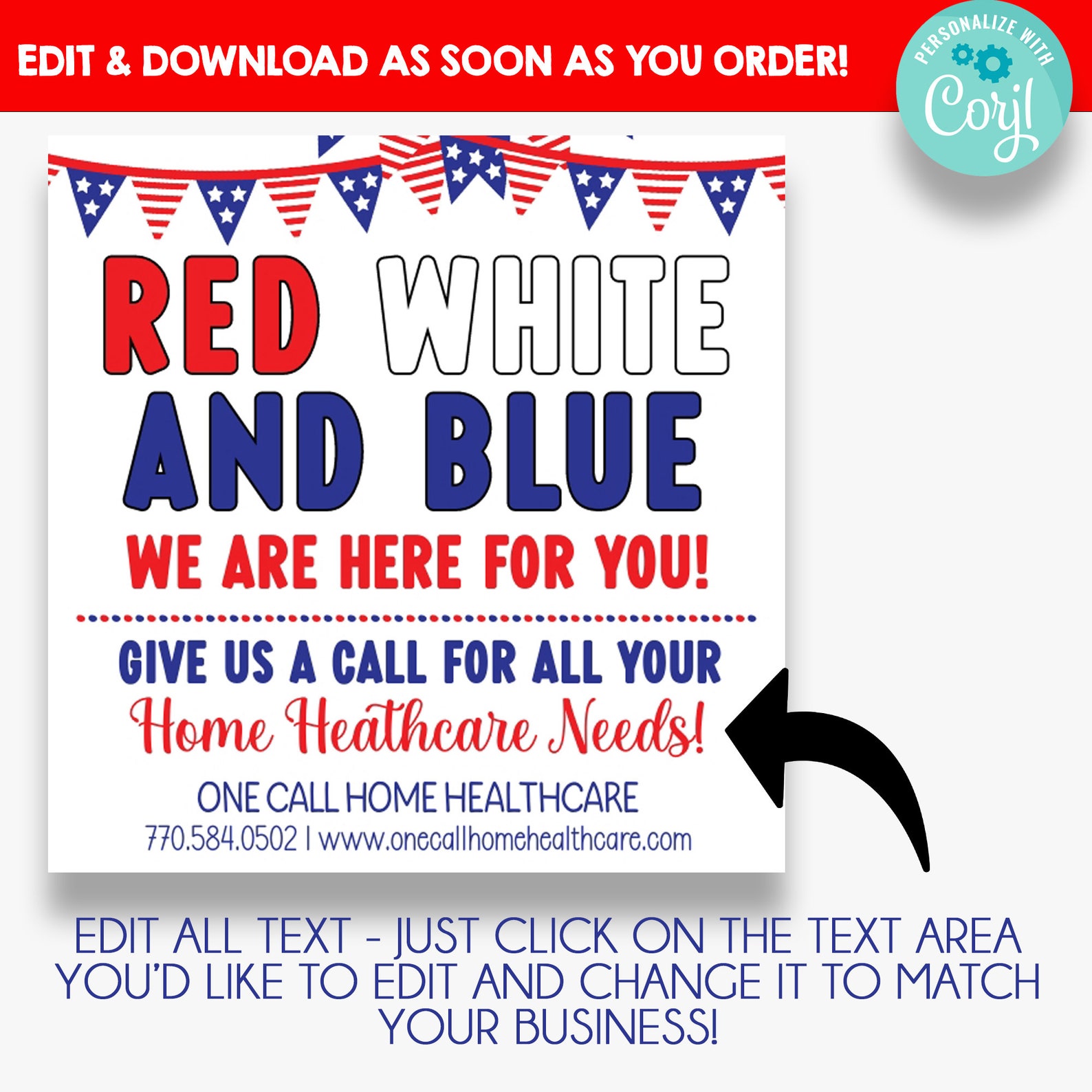 EDITABLE Red White & Blue We Are Here for You Square Gift Tags - Etsy