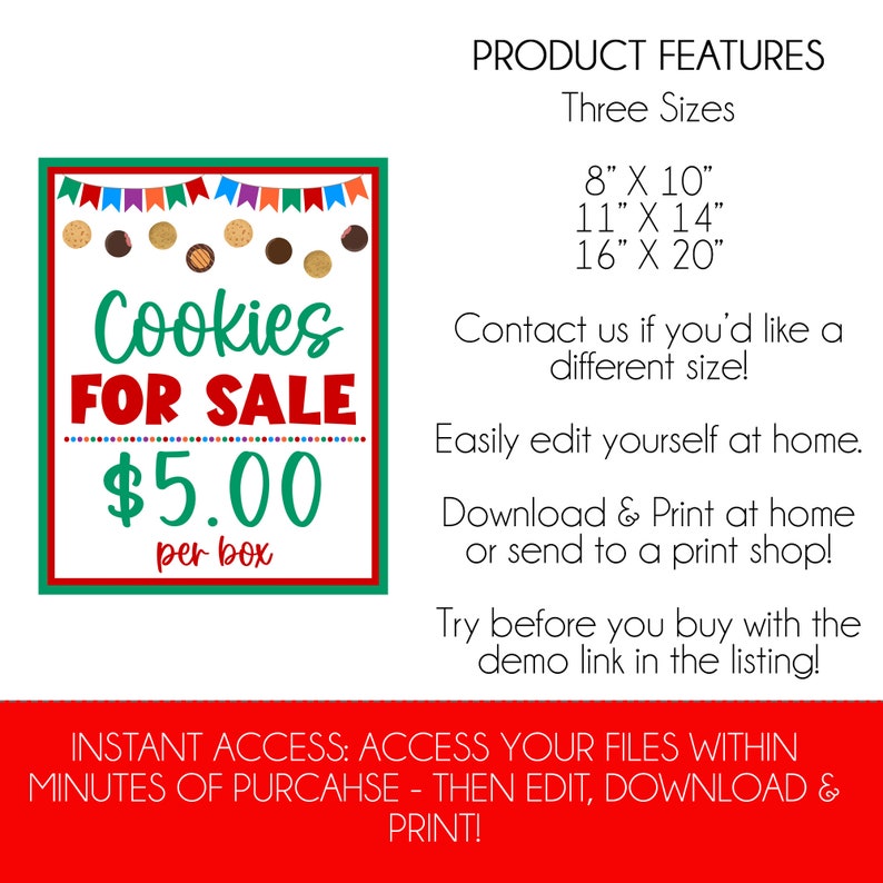 Editable Cookies for Sale Sign Printable Cookie Sale Sign - Etsy