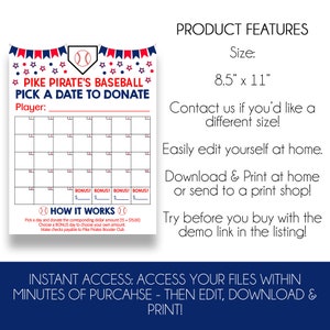 EDITABLE Pick a Date to Donate Printable | Baseball Team Fundraising ...