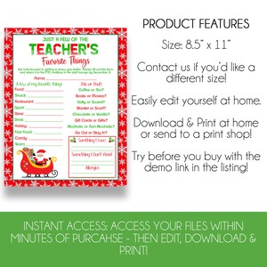 EDITABLE the Teacher's Favorite Things Christmas Questionnaire ...