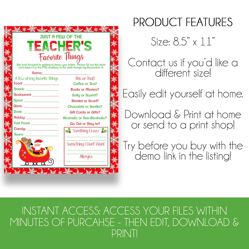 EDITABLE the Teacher's Favorite Things Christmas - Etsy
