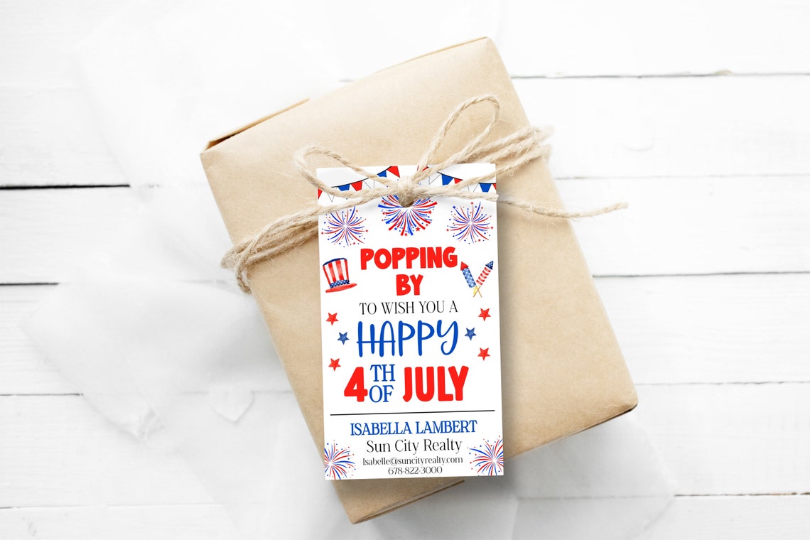 EDITABLE Popping by to Wish You a Happy 4th of July Rectangle Gift Tags ...