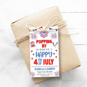 EDITABLE Popping by to Wish You a Happy 4th of July Rectangle Gift Tags ...