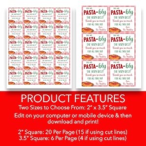 EDITABLE You Are Pasta-bly the Best Square Gift Tags | Pasta Dinner ...