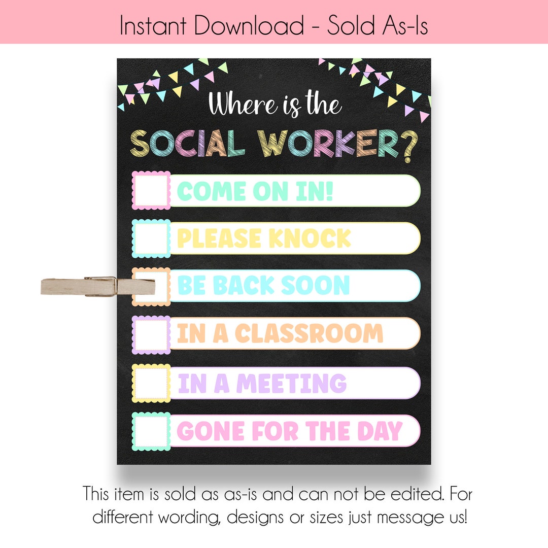 INSTANT DOWNLOAD Where's the Social Worker Office Door Sign | Pastel ...