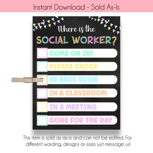 INSTANT DOWNLOAD Where's the Social Worker Office Door Sign | Pastel ...