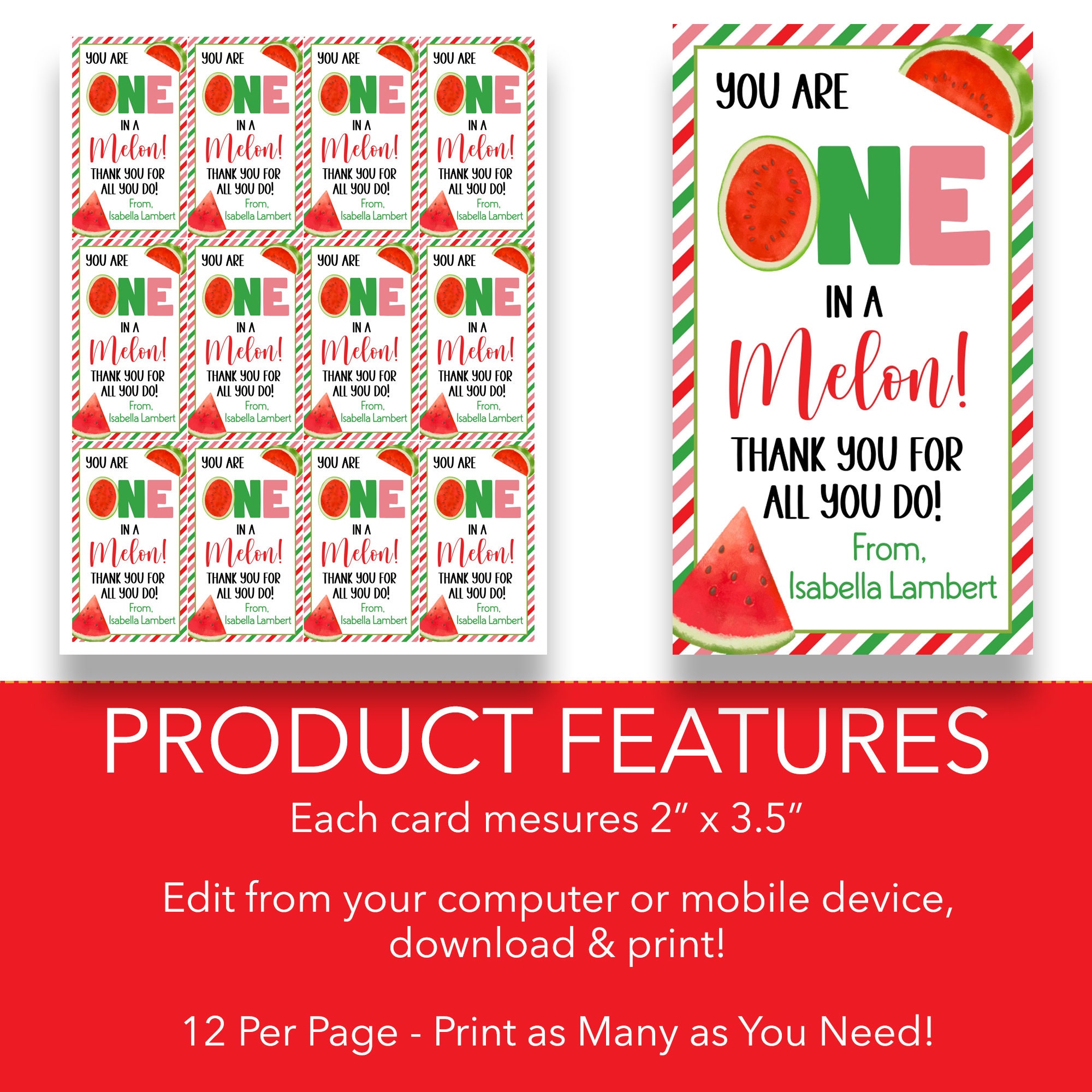 EDITABLE You Are One in a Melon Rectangle Appreciation Gift - Etsy