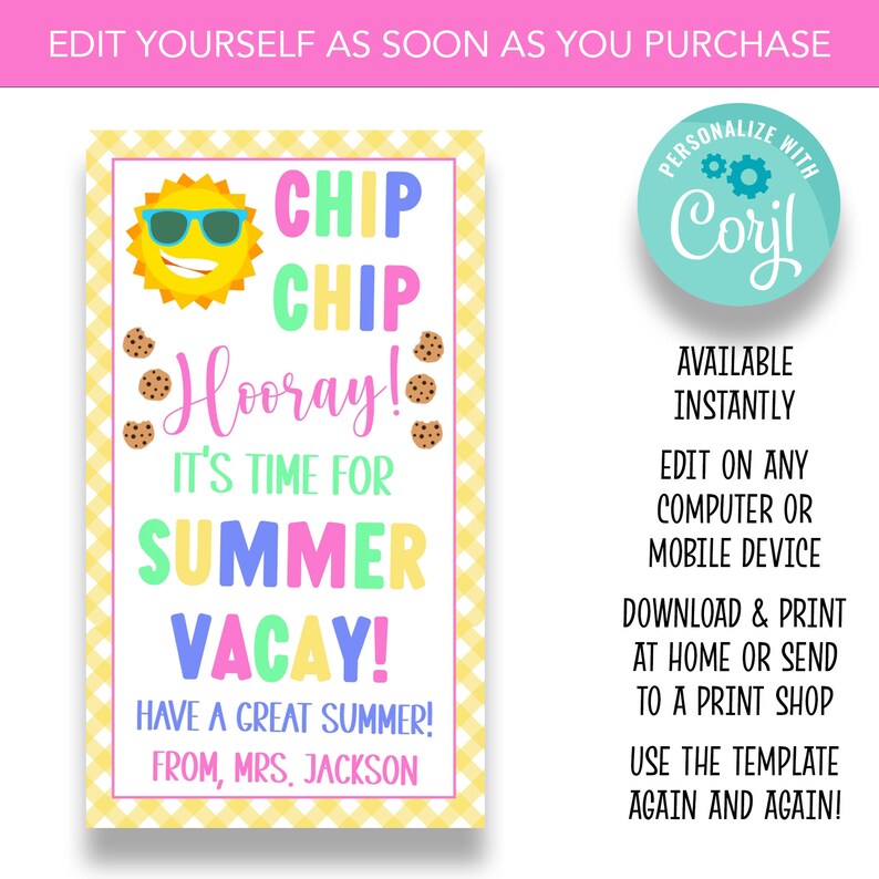 EDITABLE Chip Chip Hooray It's Time for Summer Vacay Treat Tags | End ...