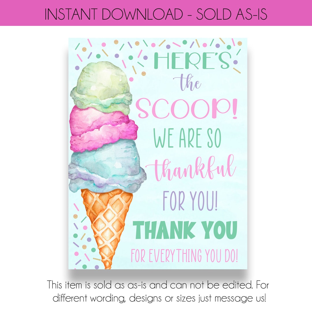 INSTANT DOWNLOAD | Ice Cream Appreciation Sign | Here's the Scoop ...